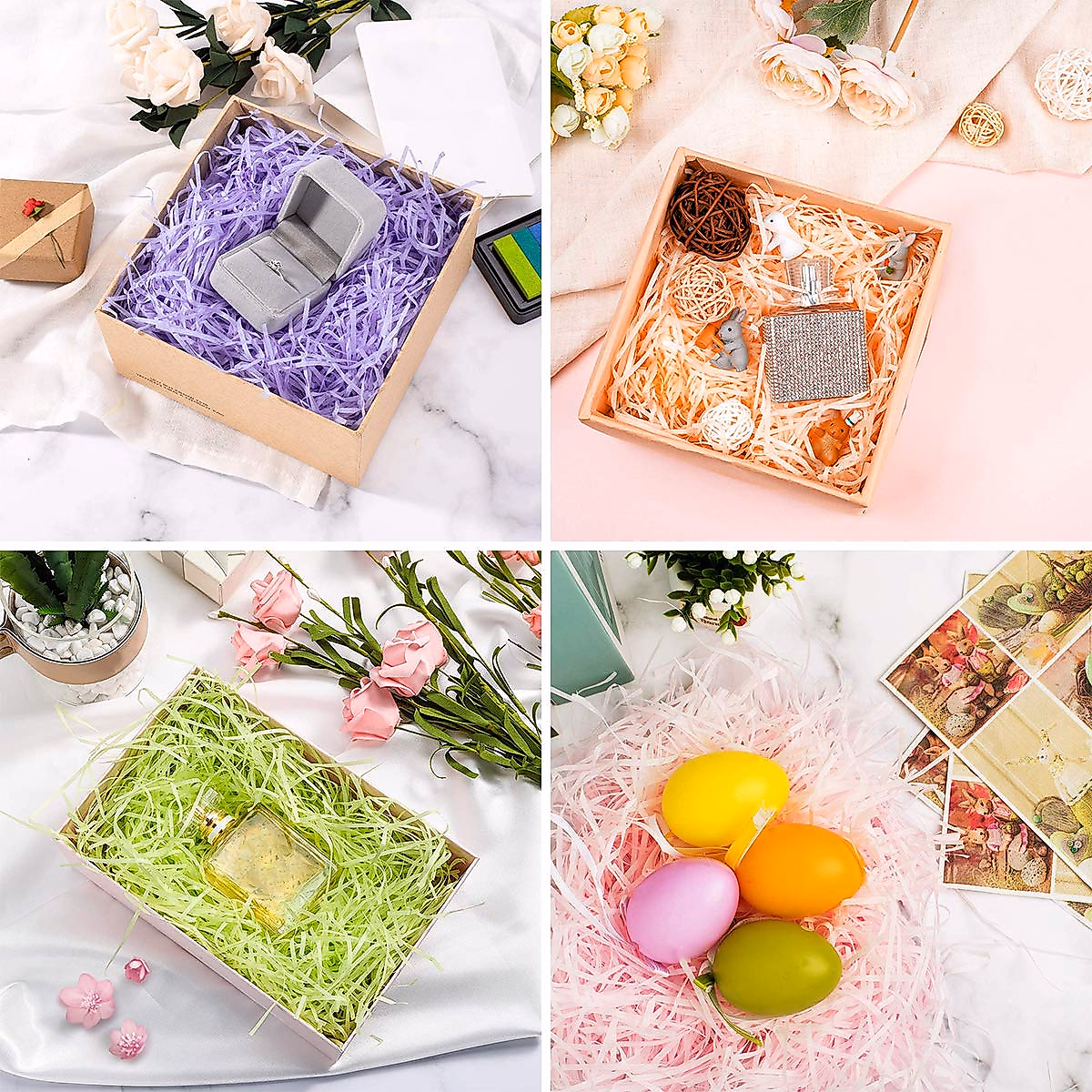 NC Basket Grass,Crinkle Cut Tissue Paper,Recyclable Craft Shred Confetti Raffia Paper Filler,For Easter Gift Box Wrapping Packing Filling,100g 3.53oz Party Decoration (light pink)