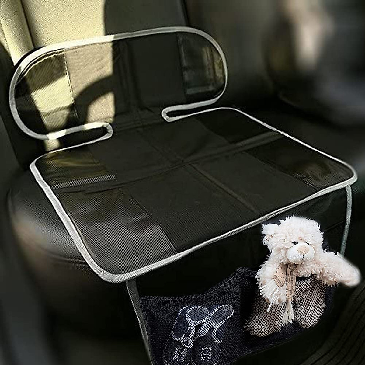 Car Seat Protector, Thick Padding Protection for Child & Baby Cars Seats, Dog Mat, Non Slip and Waterproof Protects Automotive Vehicle Upholstery with Extra Storage Pocket (Black)