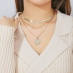 Hidepoo Gold Coin Pendant Necklaces for Women, 14K Gold Plated Dainty Coin Pedant Medallion Necklace Snake Chain Choker Necklace Gold Coin Necklaces for Women