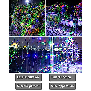 Flacchi Multicolor Net Lights, 6 ft x 4 ft 160 LED 8 Modes Low Voltage Mesh Net Lights Connectable Green Wire String Lights for Christmas Trees, Bushes, Wedding, Garden, Xmas Outdoor Decorations
