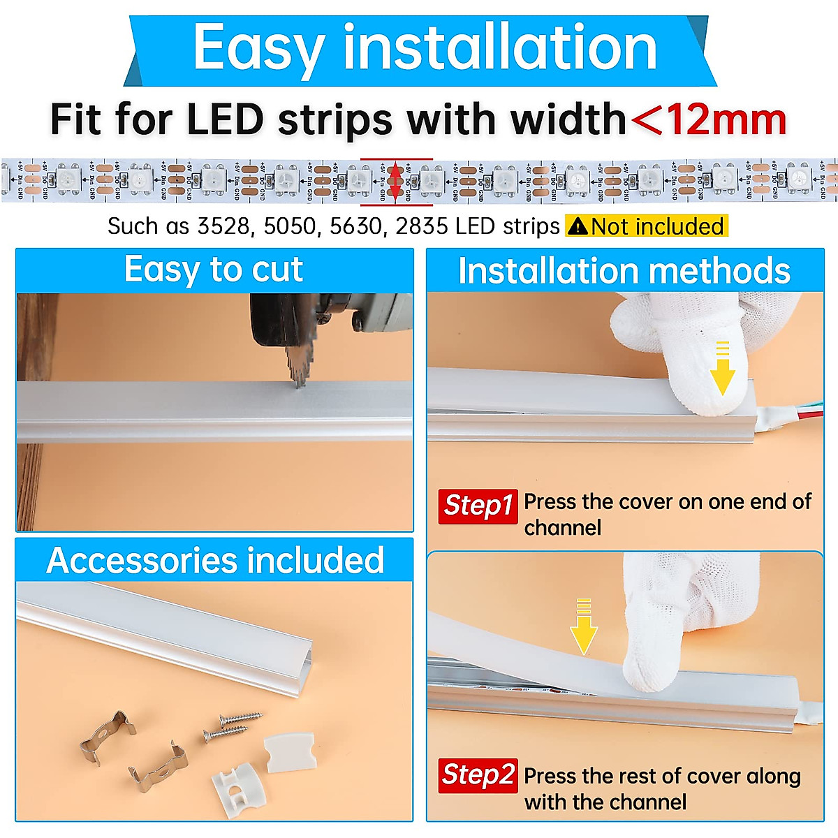 Muzata 6Pack 3.3FT/1M Deeper Spotless LED Channel System with Milky White Frosted Diffuser Silver Deep Aluminum LED Diffuser Channel for LED Strips Width up to 12mm U101 WW