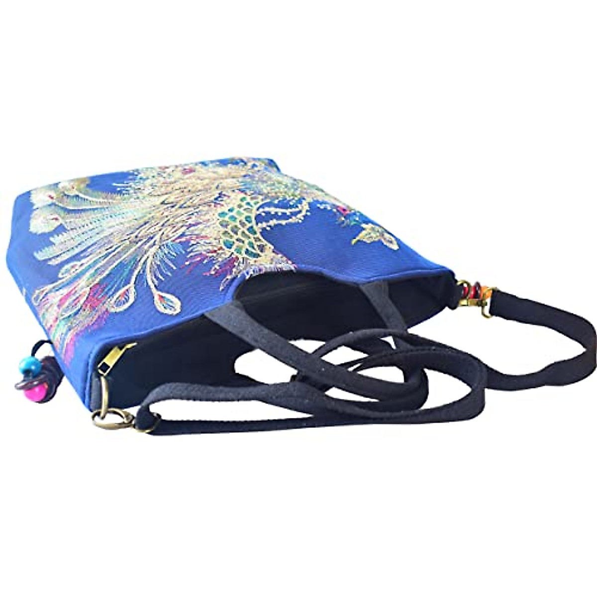 Vintage Shoulder HandBags for Women,Tote Handbags,Ladies Travel Hobo Handbag With Sparkly Sequins Phoenix Embroidered (Blue)