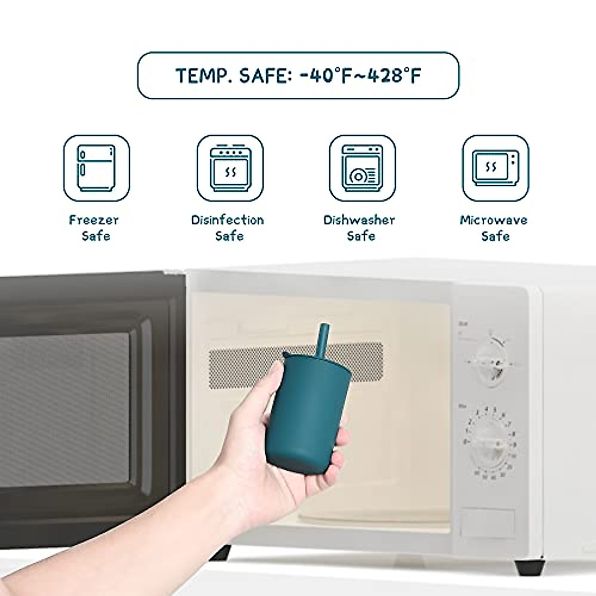 JOYIT Baby and Toddler Silicone Straw Cup 6 oz | Training and Learning Open Cup for Baby Independent Drinking | Promotes Fine Motor Skills | with a Nonspill Lid and Silicone Straw (Ocean Blue)