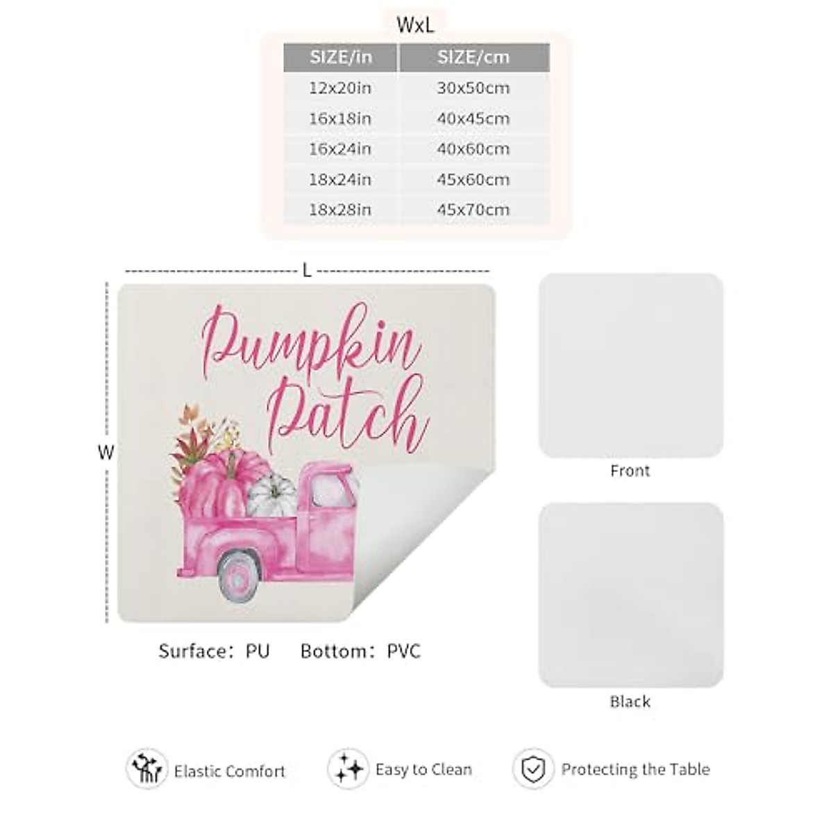 Coffee Mat for Counter, Fall Thanksgiving Pink Truck Pink and White Pumpkin Patch Absorbent Hide Stain Coffee Bar Mat, Non-slip Coffee Bar Accessories Kitchen Drying Mat Fit Under Coffee Maker