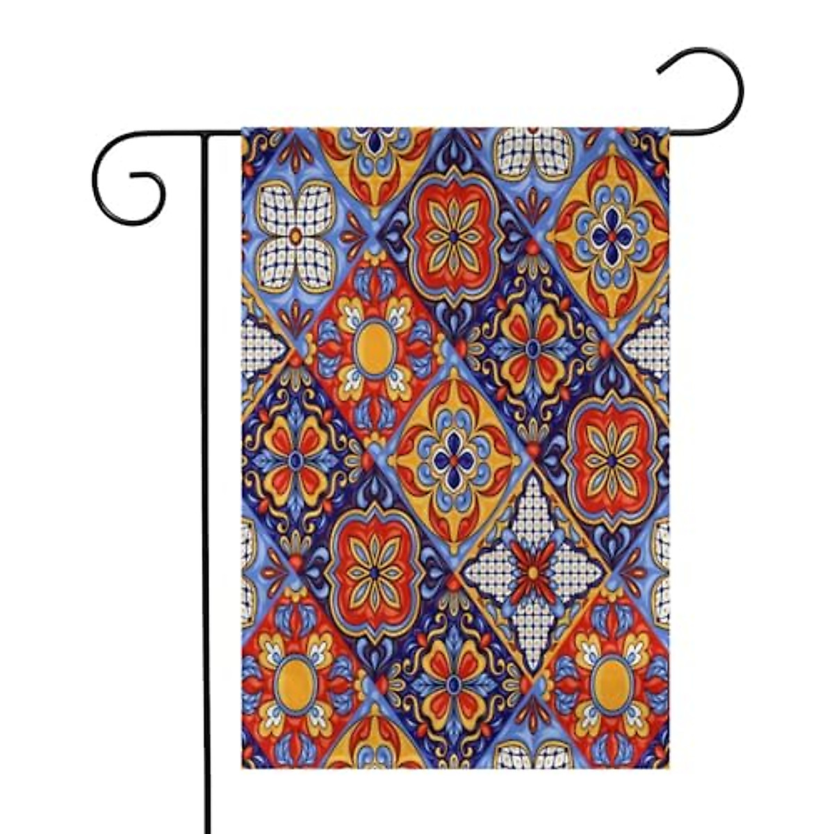 Double-sided garden flag Mexican Talavera Ceramic Tile Pattern Ethnic Folk Outdoor Flag Garden Flag Yard Outdoor Decoration （12×18in）.