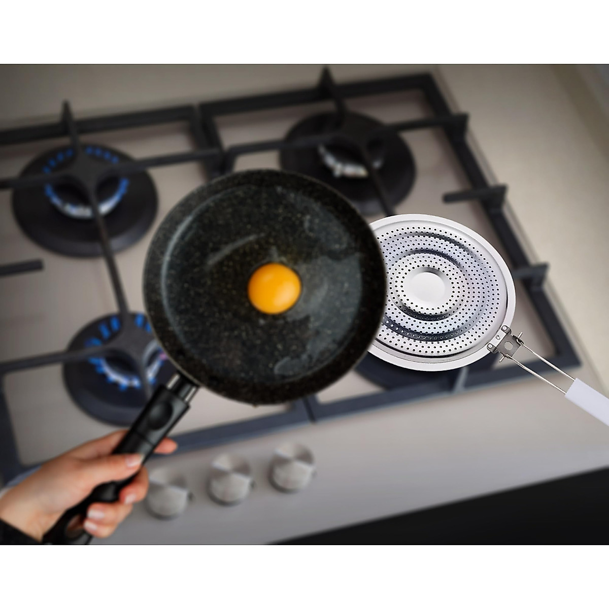 HIC Kitchen Heat Diffuser Reducer Flame Guard with Removable Handle, Stainless Steel