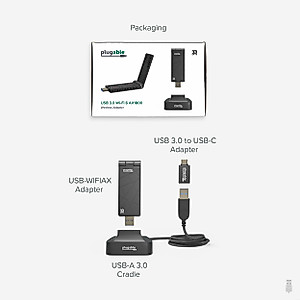Plugable WiFi 6 USB WiFi Adapter for Desktop PC and Laptops, AX1800 USB 3.0 and USB C Wireless Adapter with 2.4GHz + 5GHz Dual Band Connection for Windows 10/11