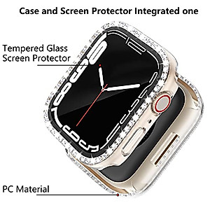 Cuteey 2 Pack Bling Case with Tempered Glass Screen Protector for Apple Watch Series 9 8 & Series 7 41mm, All Round Full Protective Hard PC Cover Bumper for iWatch 8 7 Accessories,Clear+Clear