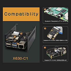 Geekworm X630-C1 Metal Case with Cooling Fan and 3pcs Aluminum Heatsink for Raspberry Pi 4 & X630 Only(Not Support C779/C790)