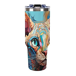 Sphynxs Cat Print 40 Oz Car Cup Stainless Steel Travel Mug Leak-Proof Insulated Tumbler with Handle Violet-style