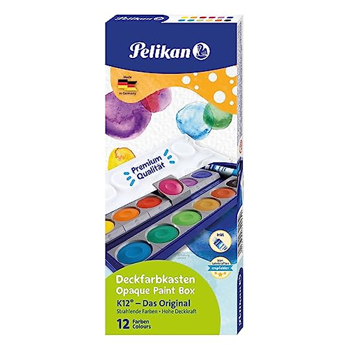 Pelikan Opaque Watercolor Paint Set, 12 Colors Plus Chinese White Tube (720854)