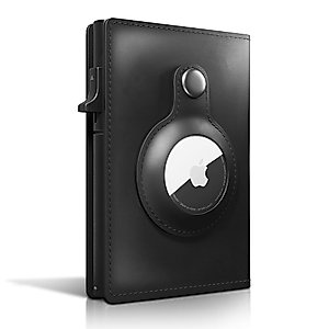 Anovus AirTag Wallet (Black) | Trackable Wallet with AirTag Holder | RFID-Blocking Minimalist Leather Wallet | Slim Leather Airtag Wallet - Men and Women| Smart Wallet - AirTag Not Included