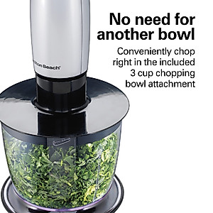 Hamilton Beach 4-in-1 Electric Immersion Hand Blender with Handheld Blending Stick, Whisk + 3-Cup Food & Vegetable Chopper Bowl, 2-Speeds, 225 Watts, Silver and Stainless Steel (59765)