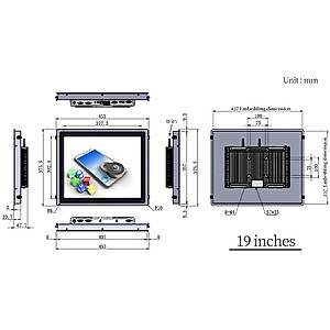 LEANGLE 19" 4:3 Touch Screen Industrial Embedded Monitor,Capacitive Touch Screen,no Host, External Host