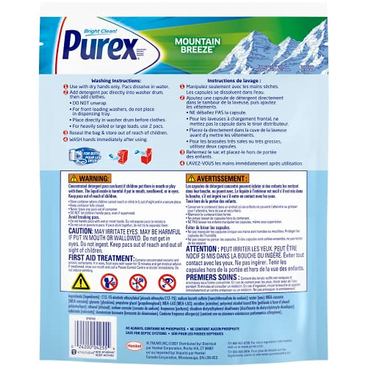 Purex 4-in-1 laundry detergent pacs, mountain breeze, 58 Count