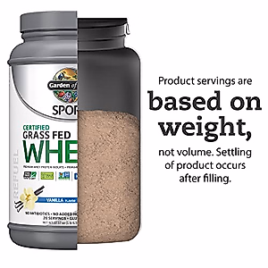 Garden of Life Sport Whey Protein Powder Vanilla, Premium Grass Fed Whey Protein Isolate Plus Probiotics for Immune System Health, 24g Protein, Non GMO, Gluten Free, Cold Processed - 20 Servings
