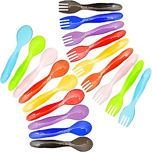 Youngever 18 Pcs Plastic Toddler Utensils, Plastic Kids Forks Kids Spoons, Large Size, Top Dishwasher Safe, Set of 9 in 9 Rainbow Colors