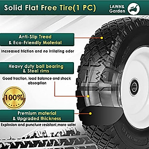 12" Solid Flat Free Tires and Wheels 1 Pac, 3.50-6 Rubber Tire Replacement Axle Bore Hole, Air less Wheel for Hand Truck/Trolley/Garden Cart/Lawn Mower/Wheelbarrow, 1Pack, Black
