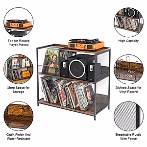 Huxitocan 3 Tier Record Player Stand Holds Up to 300 Albums with 4 Adjustable Divider for Turntable Stand, Large Vintage Record Player Table with Vinyl Record Holder Cabinet-Patent Pending