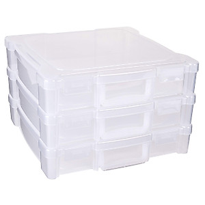 ArtBin 6913ZZ 12" x 12" Portable Art & Craft Organizer with Handle 3-Pack, [3] Plastic Storage Cases, Clear