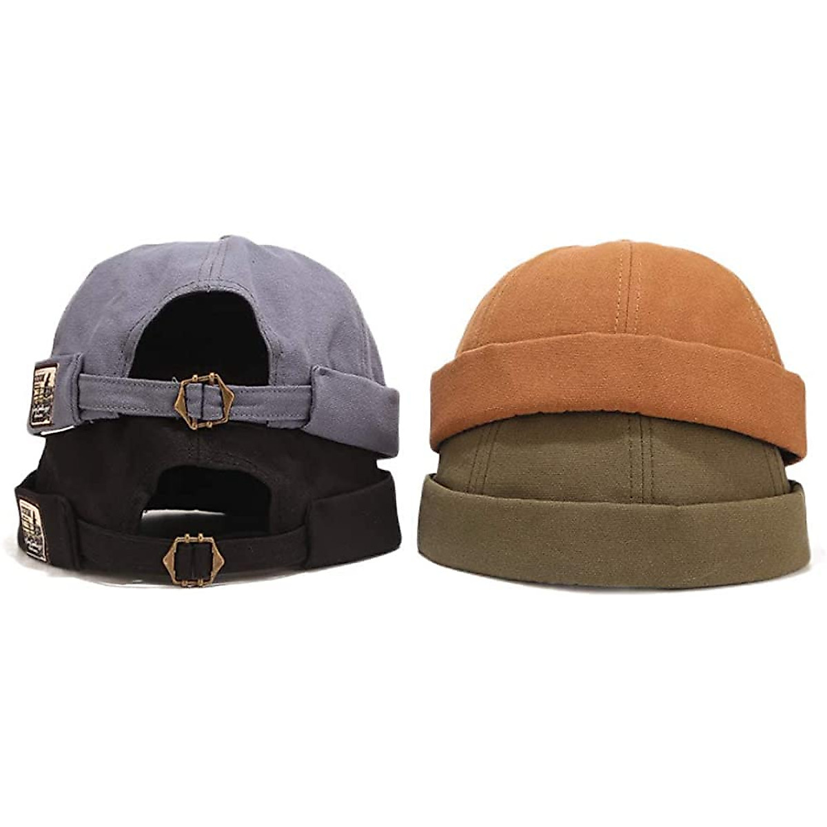 Mens Cotton Patch Brimless Skullcap Sailor Cap Rolled Cuff Retro Beanie Hat