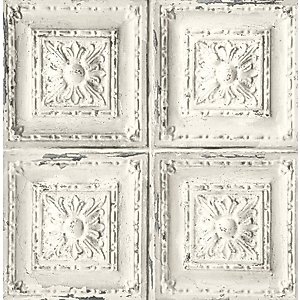 NextWall Distressed Faux Tin Tile Peel and Stick Wallpaper