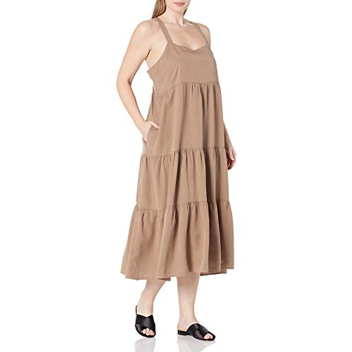 The Drop Women's Brit Tiered Ankle Maxi Tent Dress, Mushroom, L