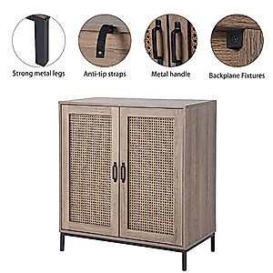 BIRASIL Sideboard Buffet Cabinet, Rustic Storage Cabinet with Rattan Doors for Entryway/Hallway, Accent Liquor Cabinet for Home Kitchen Living/Dinning Room (Natural Oak)