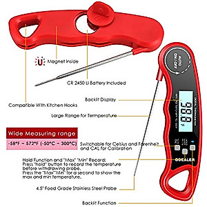 GDEALER Meat Thermometer Digital Instant Read Thermometer Ultra-Fast Cooking Food Thermometer with 4.6” Folding Probe Calibration Function for Kitchen Milk Candy, BBQ Grill, Smokers (A-Red)