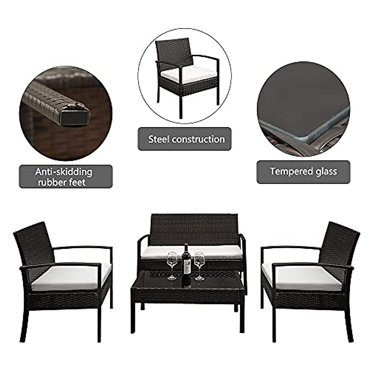 SAWQF in Stock 2pcs Arm Chairs 1pc Love Seat & Tempered Glass Coffee Table Rattan Sofa Set Brown Gradient Patio Outdoor Furniture Set