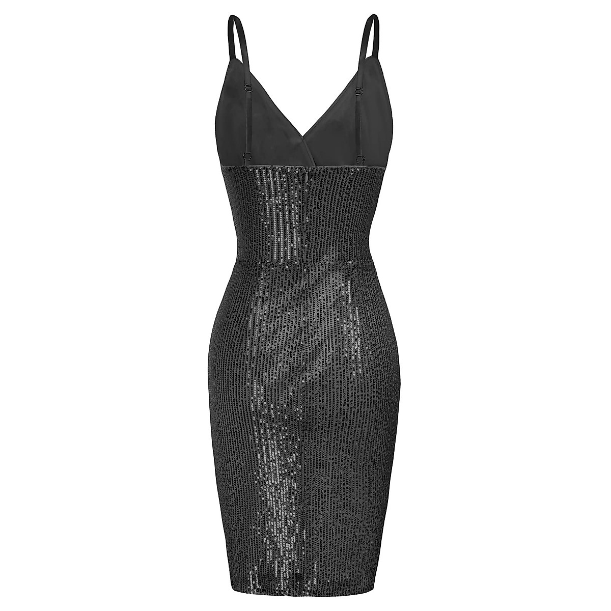 GRACE KARIN Sequin Dress for Women Sexy Party Night Dress Wrap V Neck Bodycon Mini Dress Black L