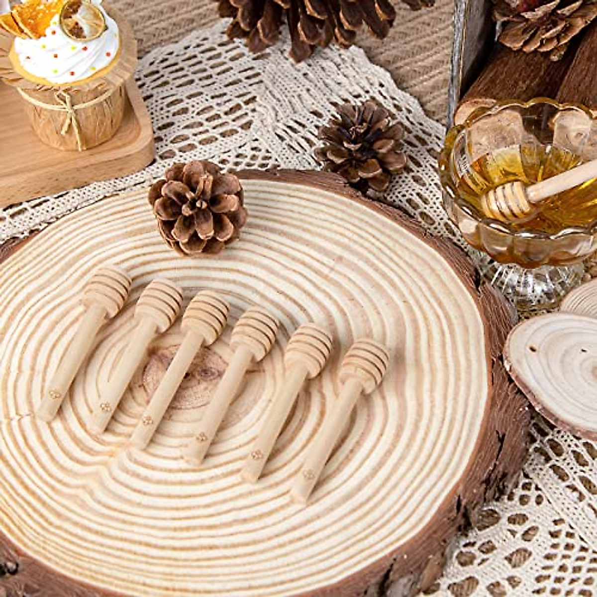HANSGO Mini Honeycomb Stick, 55 PCS Wooden Honey Dipper Honey Wand Bee Pattern Stirrers for Honey Syrup Jam Viscous Liquid Wedding Party Favors, 3.2 Inches