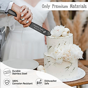 Atdesk Personalized Cake Cutting Set for Wedding, Stainless Steel Cake Knife and Server Set, Cake Cutter and Pie Server for Wedding, Birthday, Anniversary, Graduation Gift (Black)
