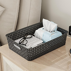 Sadstory 18 Packs A4 Size Plastic Woven Basket Tray, Black Plastic Paper Storage Trays