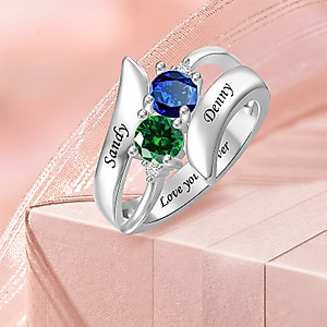 BAUMA AUTO Personalized 2 Birthstone Infinity Rings Engraved Name Promise Ring Custom 925 Sterling Silver Engagement Wedding Rings for Couples Valentines Mother’s Day (Rose gold)