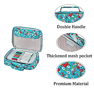 Carrying Bible Bag, Bible Cover for Women, Case Men, Bible Bag with Removable Pen Slots, Durable Zipper Bible Bag Carrying Case with Handle (Green- Flower)