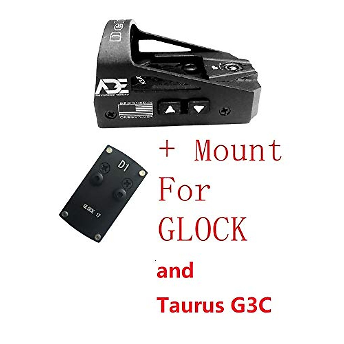 ADE Delta RD3-012 Red Dot + Rear Sight Optic Mounting Plate/Adapter for All Glock (Non-MOS) Standard Models and Taurus G3C