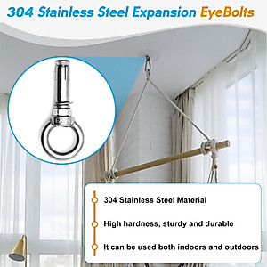 MroMax Expansion Lifting Eyebolt M8x50mm Eye Ring Bolt 2.95" Length 304 Stainless Steel Expansion Bolts with Nuts Eye Hooks Anchor Fastener for Concrete Wall Masonry Ceiling Silver 5Pcs
