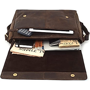 LEABAGS Leather Messenger Bag for Men Women - Briefcase genuine buffalo leather Oxford - Laptop Bag Crossbody Work College Muscat