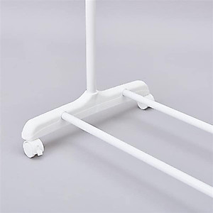 DOUBAO 2-in-1 Clothes Coat Rack Rolling Garment Rack with Bottom Shelves-White Versatile Rack Durable Structure
