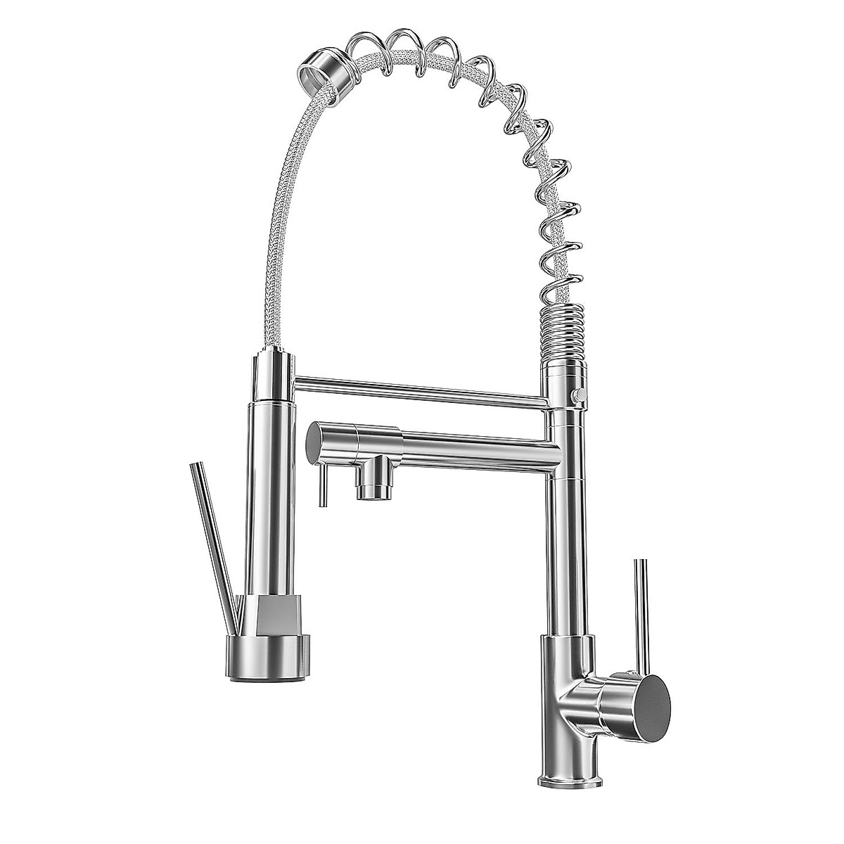ZSW Kitchen Faucet with Pull Down Sprayer, Commercial Kitchen Sink Faucet with Pot Filler, Single-Handle Chrome Plated Stainless Steel Spring Sink Faucet
