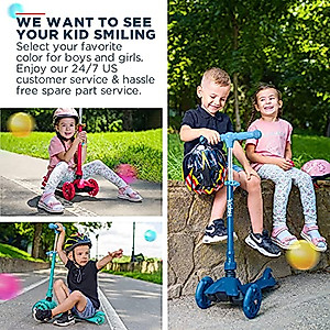 Kicksy - Kids Scooter - Toddler Scooter for Kids 2-5 Adjustable Height - 3 Wheel Scooter for Kids Ages 3-5 Boys & Girls - Kids Three Wheel Scooter with Light Up LED Wheels