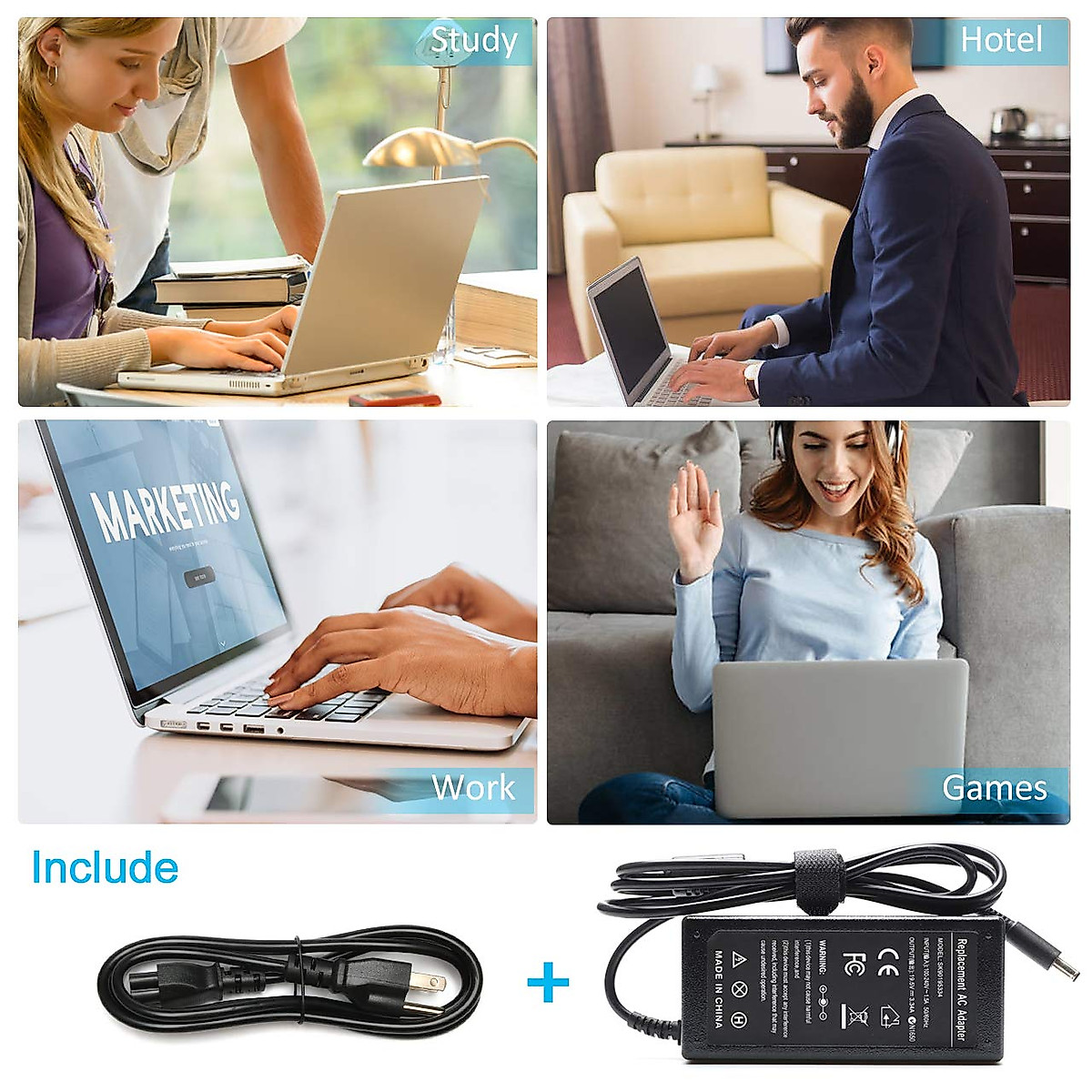 65W 45W Laptop Charger for Dell Inspiron, Latitude & XPS Models - Round 7.4mm & 4.5mm Connectors Chargers for Dell inspiron 13 14 15 17 3000 5000 7000 Series Power Adapter