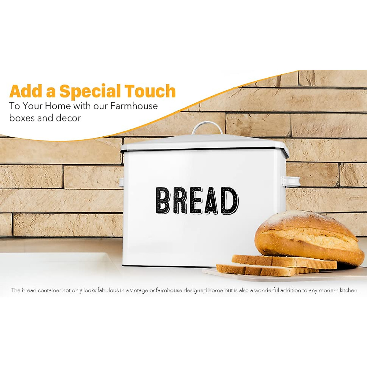 Granrosi Large Bread Box for Kitchen Countertop, Bread Storage Container, Breadbox, Bread Container, Bread Holder, Bread Keeper, Bread Boxes - Farmhouse Bread Box with Metal Lid - White