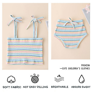 MODNTOGA Newborn Toddler Baby Girls Summer Clothes Set Rainbow Outfits Sleeveless Halter Tank Top Striped Shorts Pants (Blue Yellow, 3-6 Months)