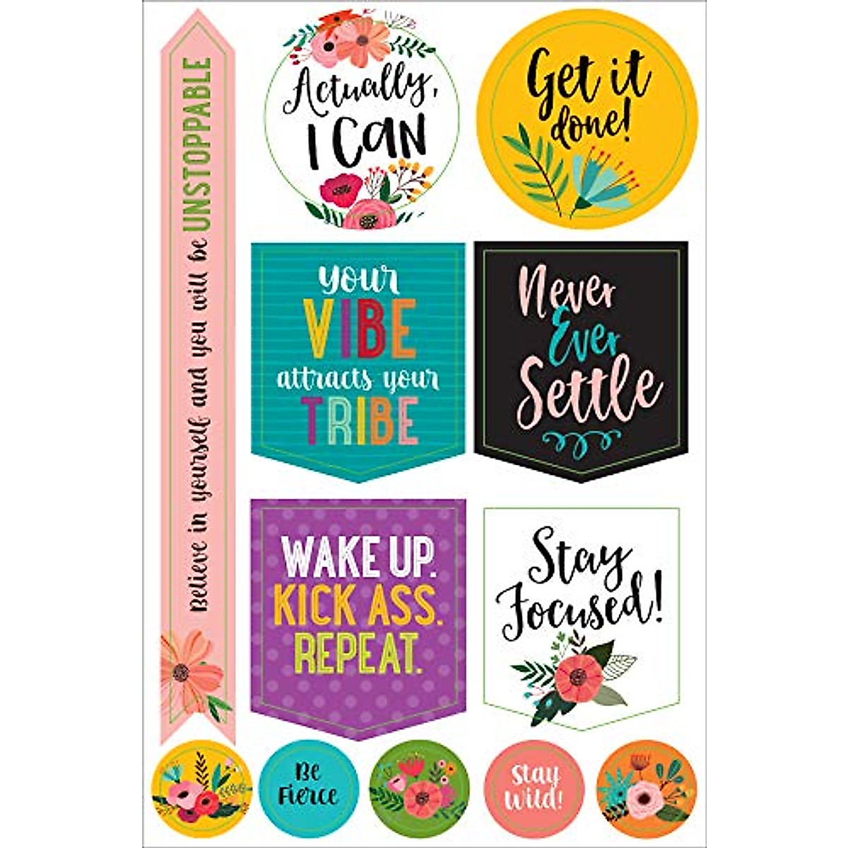 Essentials Planner Stickers -- Wake Up Kick Ass Repeat (Set of 150 Stickers)