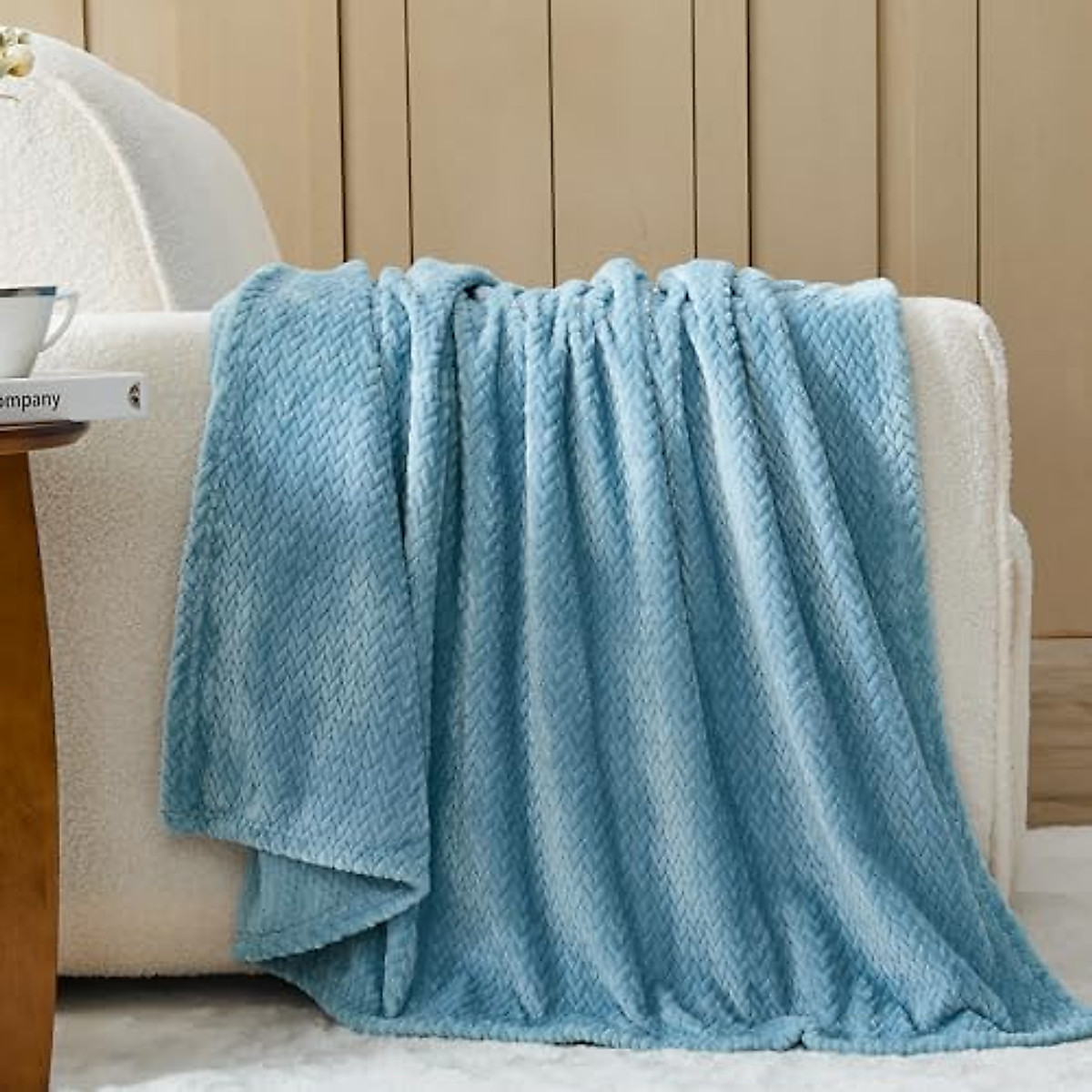 NEWCOSPLAY Super Soft Throw Blanket Light Blue Premium Silky Flannel Fleece Leaves Pattern Lightweight Bed Blanket All Season Use (Light Blue, Throw(40"x50"))