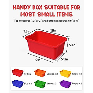 GAMENOTE Multicolor Storage Bins with Lids - 5 Qt 12 Pack Small Cubby Bins Stackable Plastic Containers for Classroom Book Bin Toy Organizers (12× 7.2 × 5.1 inches)