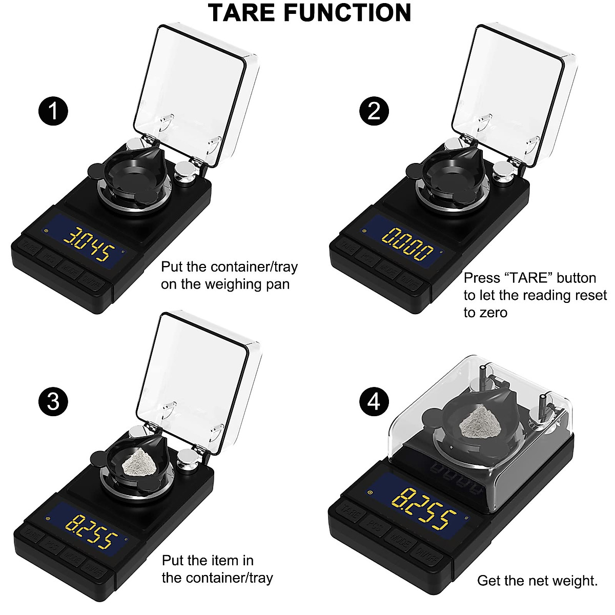 Reloading Scale 50 x 0.001g High Precision Gem Scale Supplement Powder Scale Milligram Includes 20g Calibration Weight, 2 Scoops, 4 Weighing Powder Pans Tweezers Read in Grain Gram Carat DWT oz ozt
