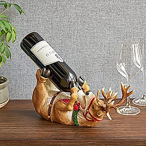 True Reindeer Polyresin Wine Bottle Holder Set of 1, Brown, Holds 1 Standard Wine Bottle